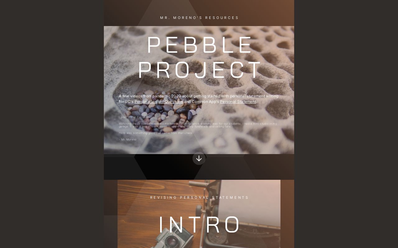 the Pebble Project (2020) with Mr. Moreno